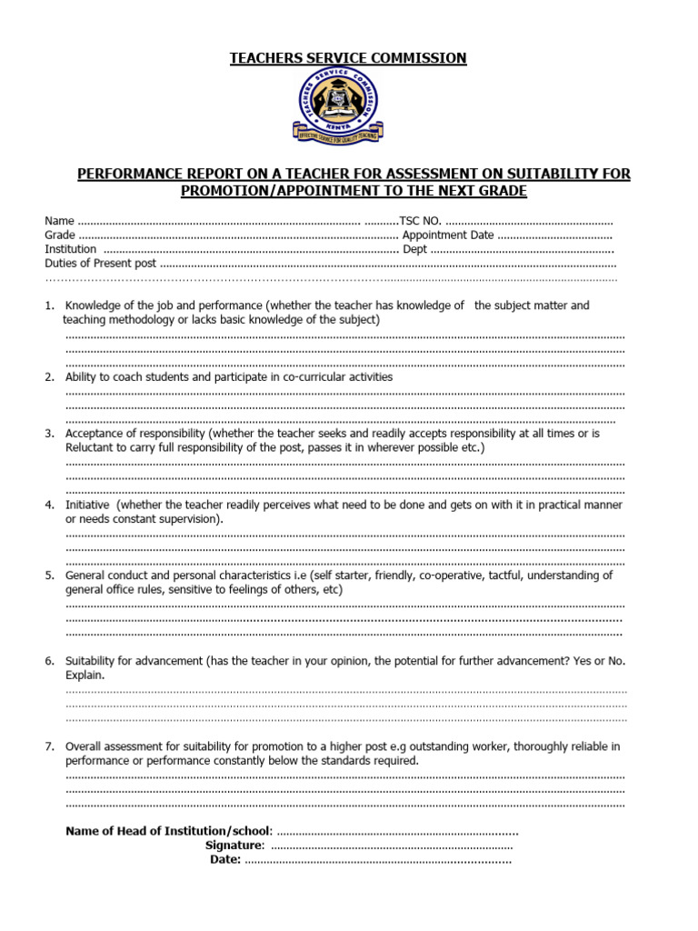 APPOINTMENT TO NEXT GRADE FORM TSC | PDF
