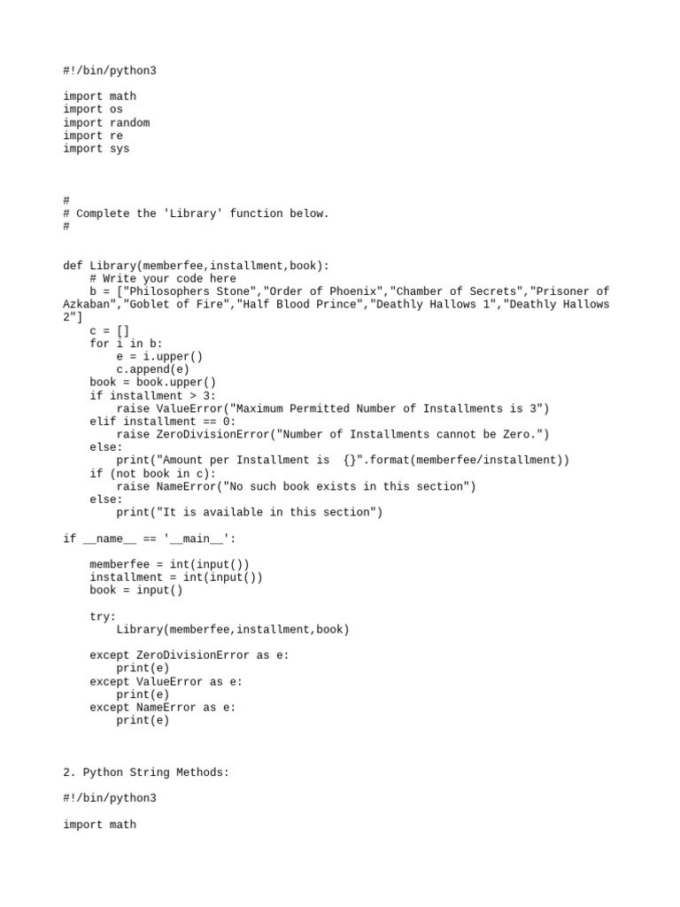 Python Library and String Methods Guide | PDF | Python (Programming ...
