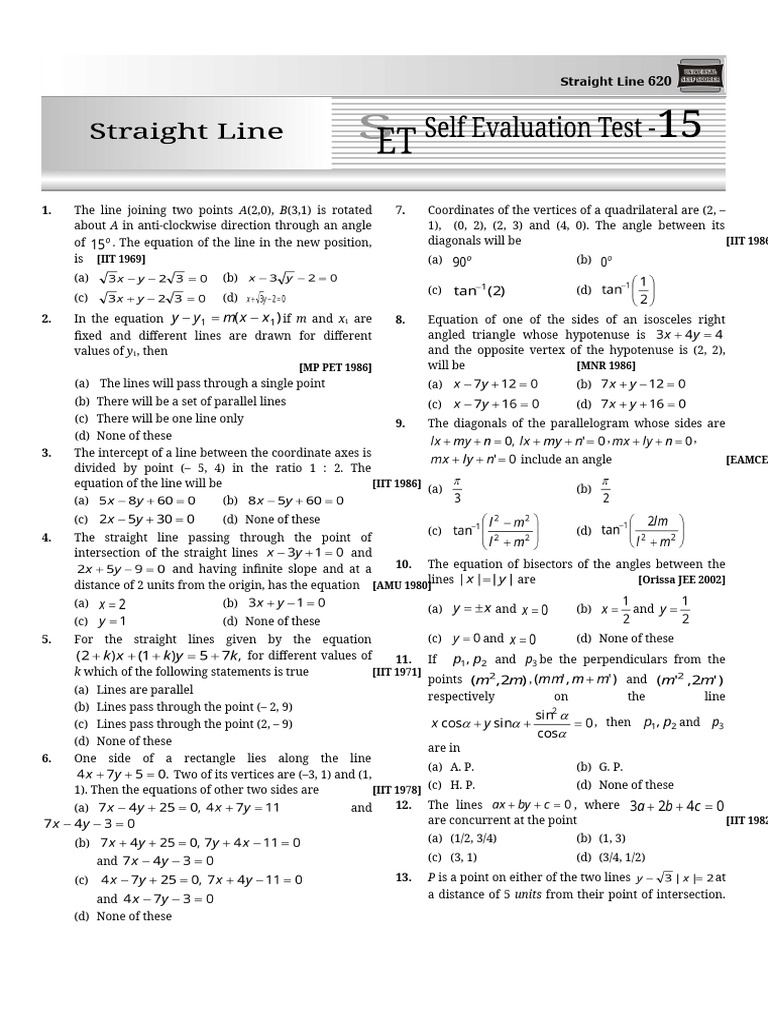 Self Math's - English_chp. 15-Straight Line-m_sol_sol. Straight-set ...