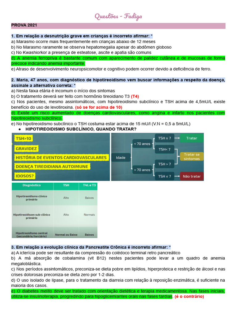 Questões - Fadiga (1) | PDF | Anemia | Ferro