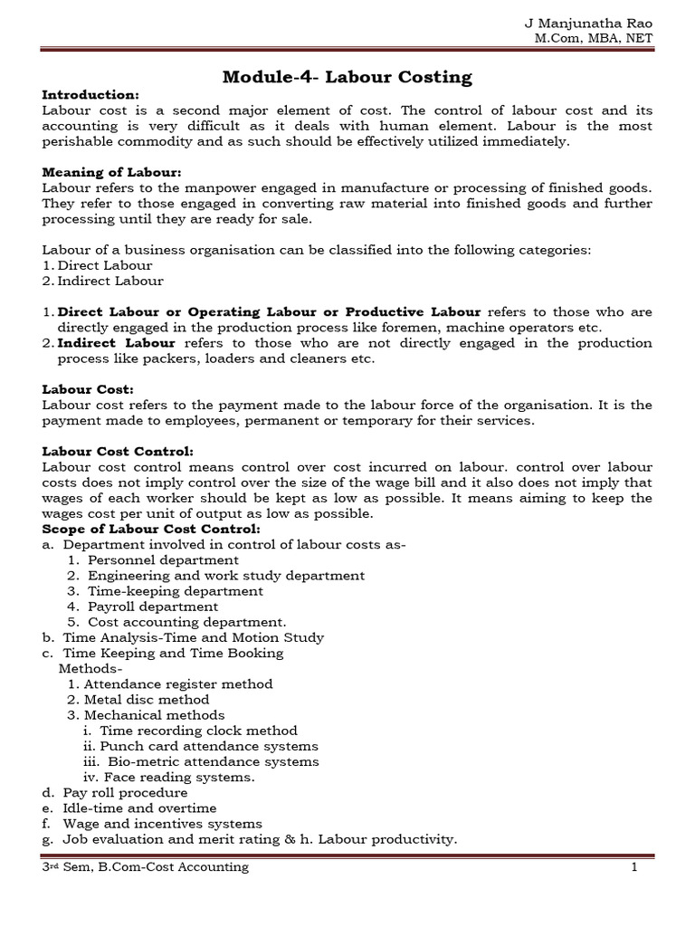 Labour Cost Control in Accounting | PDF | Cost Of Living | Piece Work