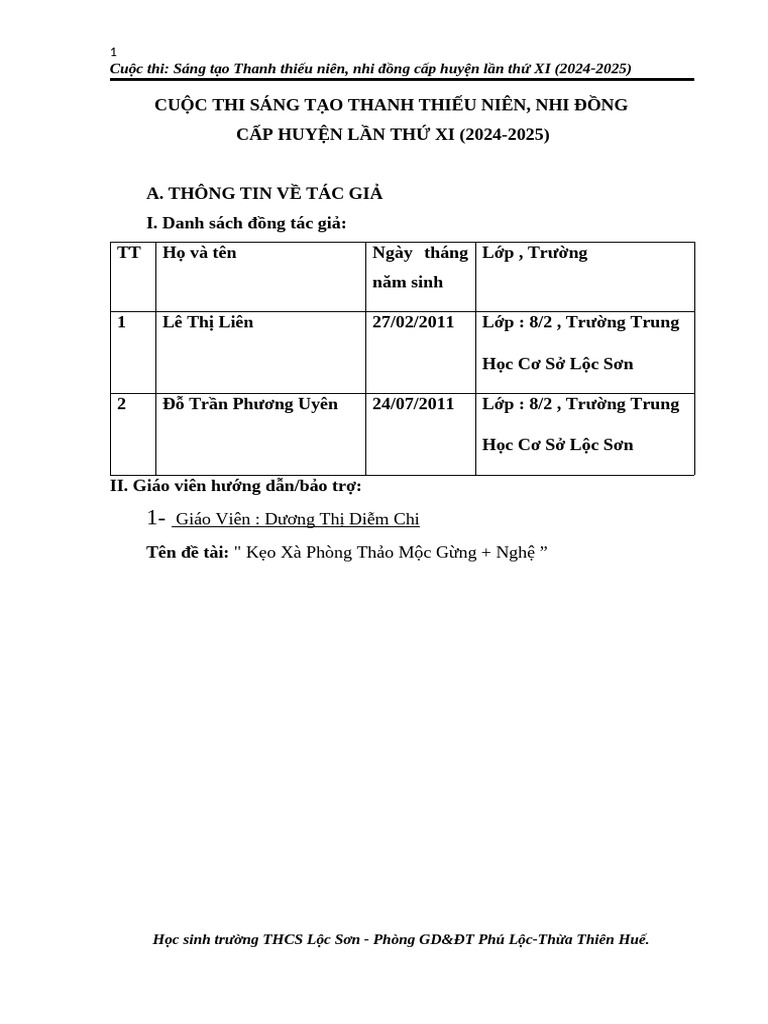 Cuộc Thi Sáng Tạo Thanh Thiếu Niên Lần Thứ 11-1 | PDF