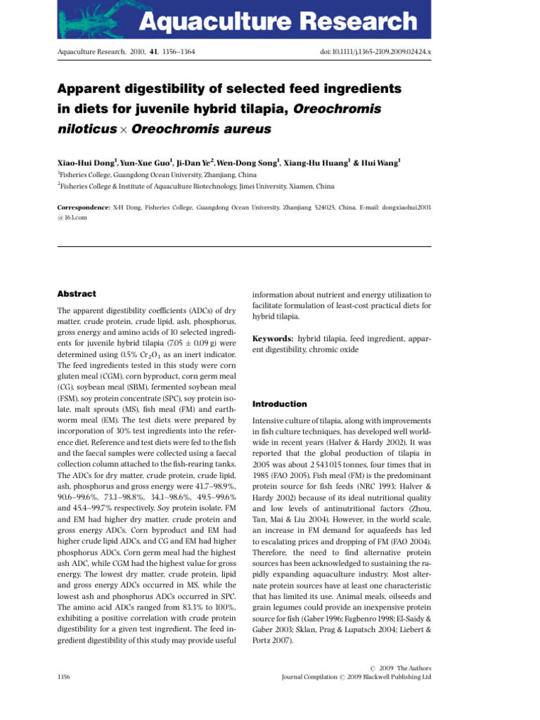 Apparent Digestibility of Selected Feed Ingredients - 2010 | PDF ...
