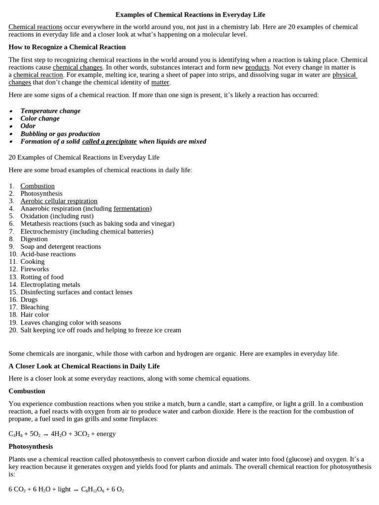 20 Everyday Chemical Reactions Explained | PDF | Cellular Respiration ...
