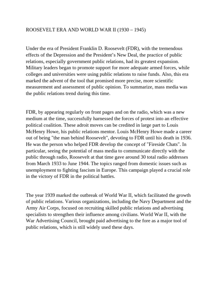 Roosevelt Era and World War II | PDF
