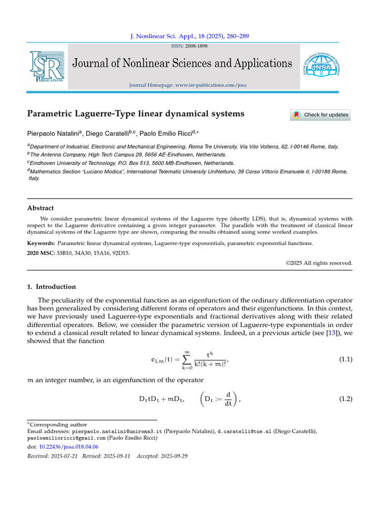 Parametric Laguerretype Linear Dynamical Systems-1765397332 | PDF ...