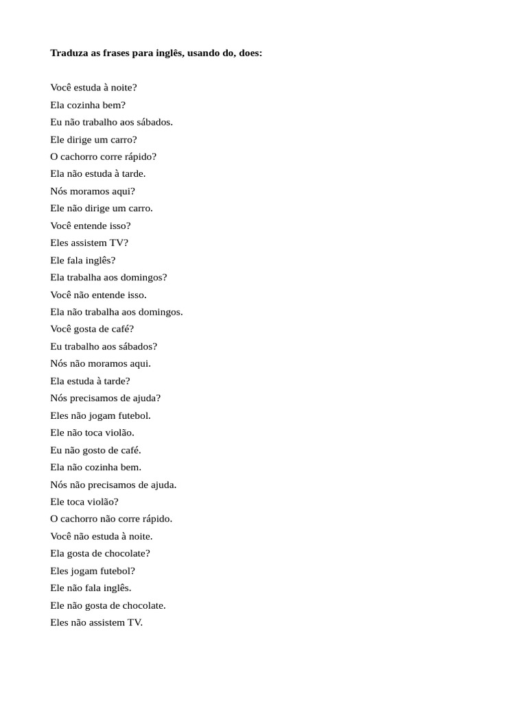 Tradução de Frases em Inglês: Do e Did | PDF