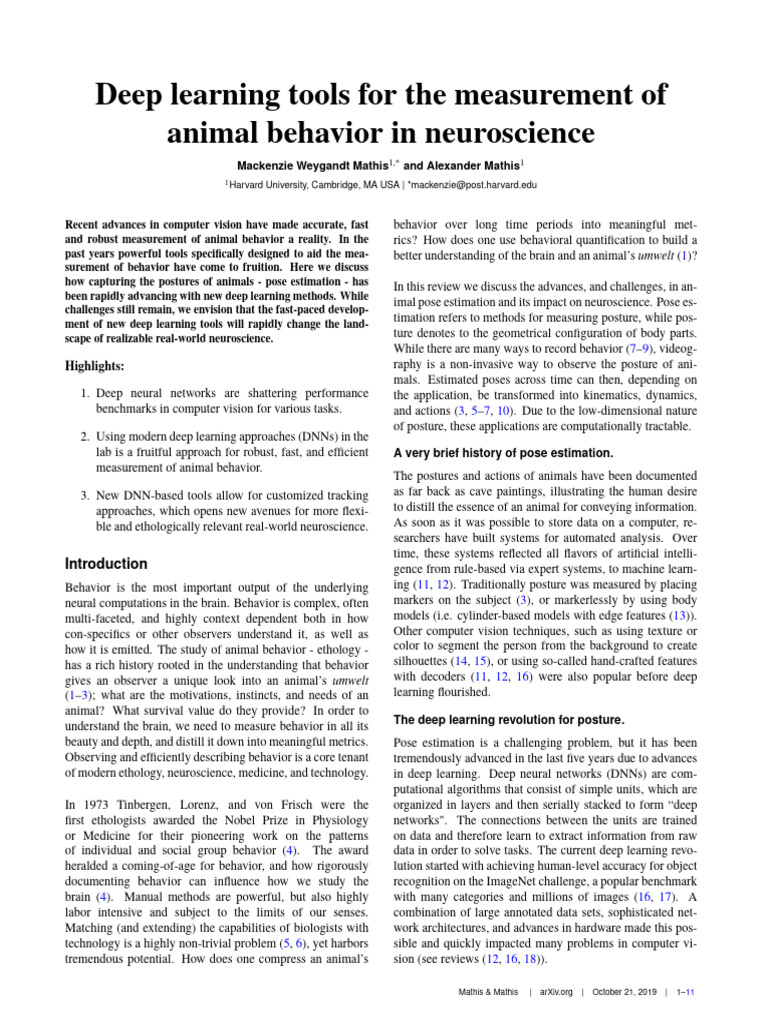 Deep Learning for Animal Behavior Analysis | PDF | Deep Learning | Ethology
