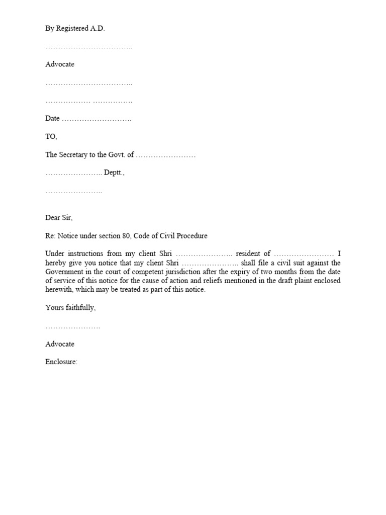 Notice Under Section 80 CPC | PDF