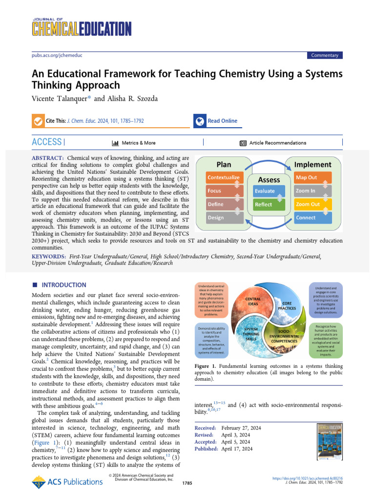 An Educational Framework for Teaching Chemistry Using a Systems ...