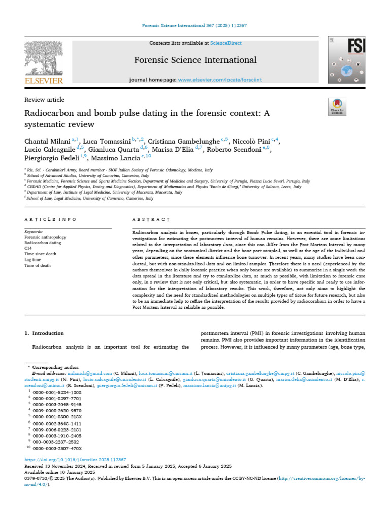 Radiocarbon and Bomb Pulse Dating in the Forensic c 2025 Forensic ...