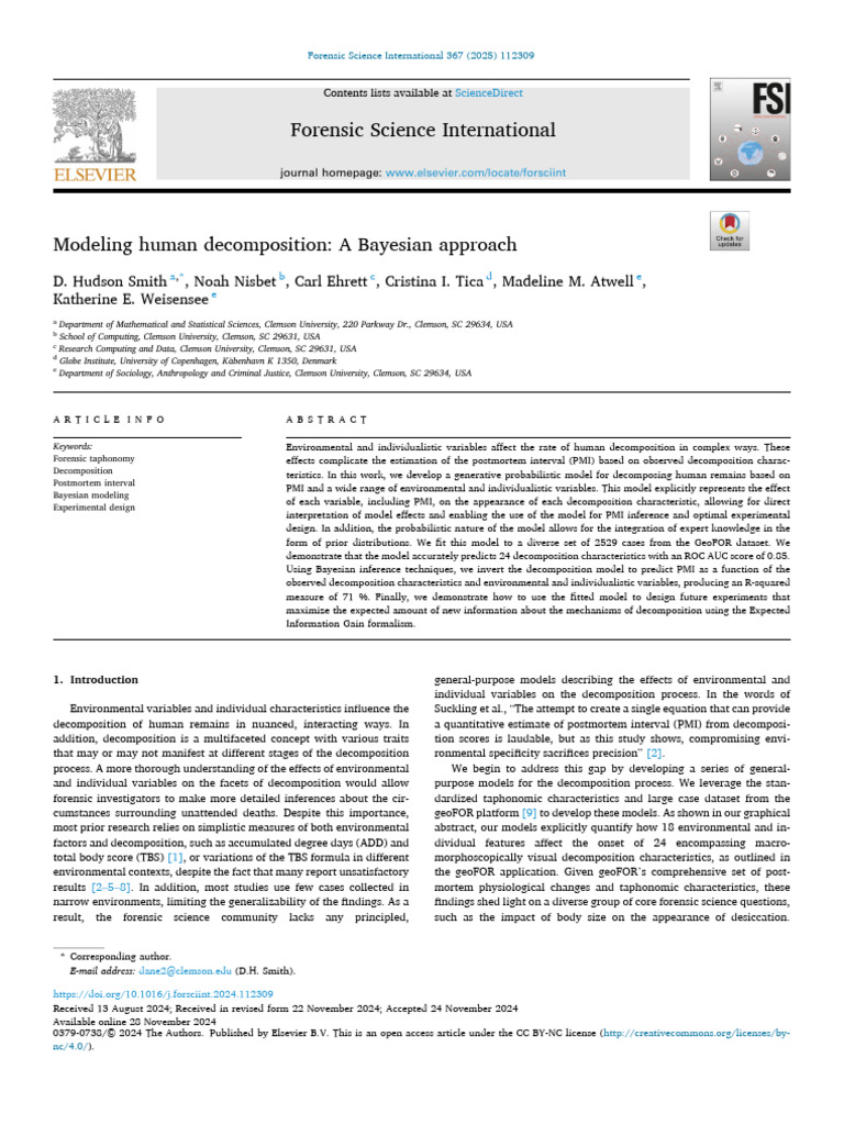 Modeling Human Decomposition a Bayesian App 2025 Forensic Science ...