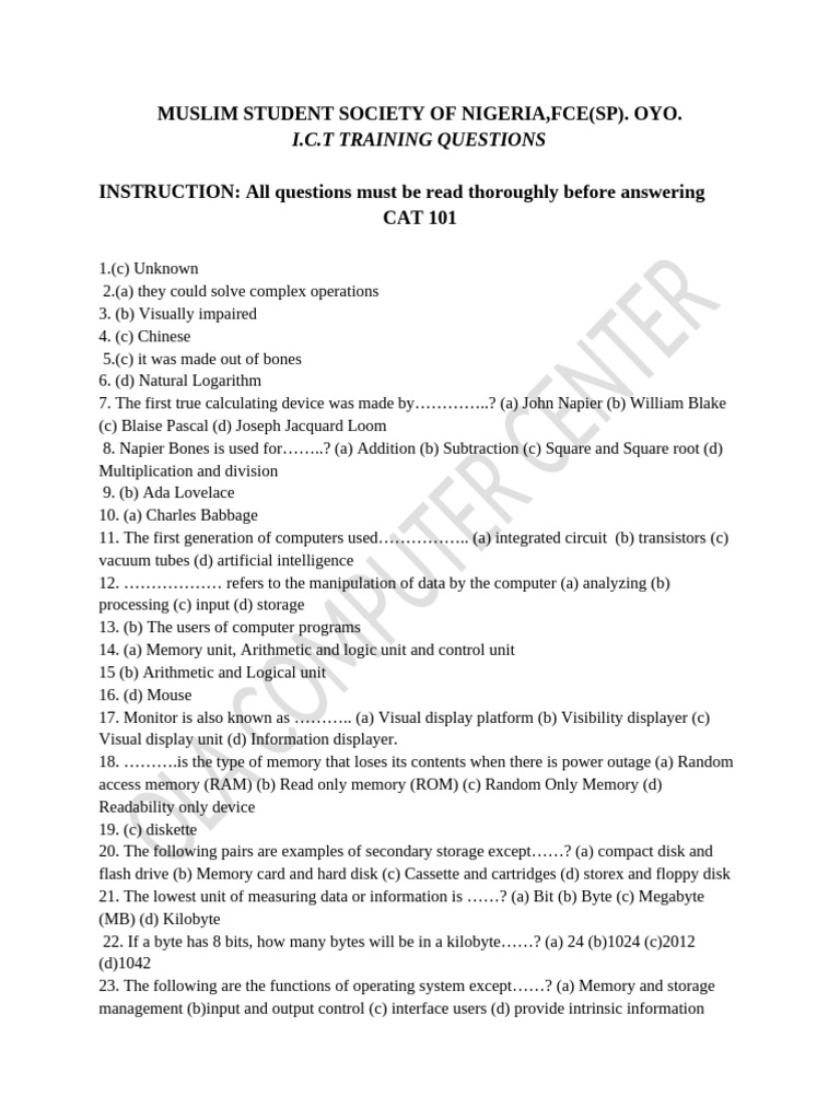 Answers of Ict Questions | PDF | Microsoft Excel | Spreadsheet