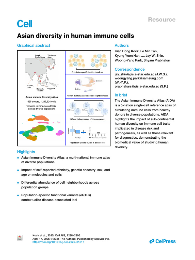 Asian Diversity in Human Immune Cells 2025 Cell | PDF | Genome Wide ...