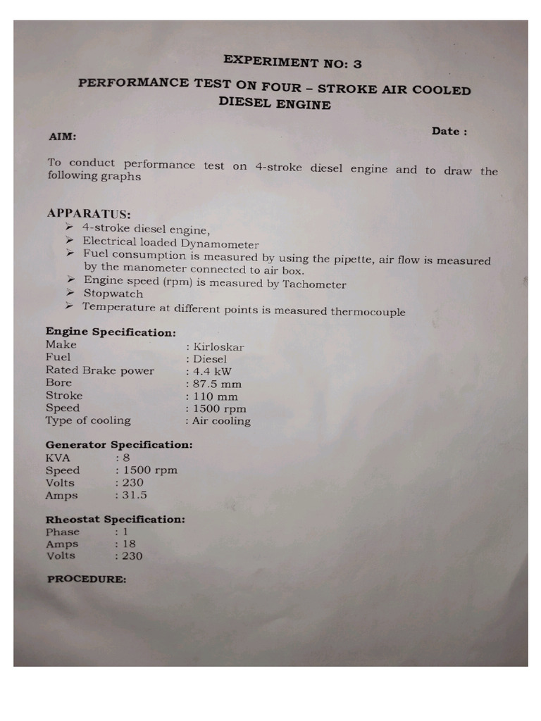 Performance Test On Diesel Engines | PDF