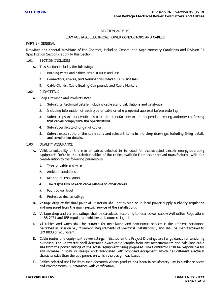 Low Voltage Electrical Cables Specification | PDF | Electrical Wiring ...