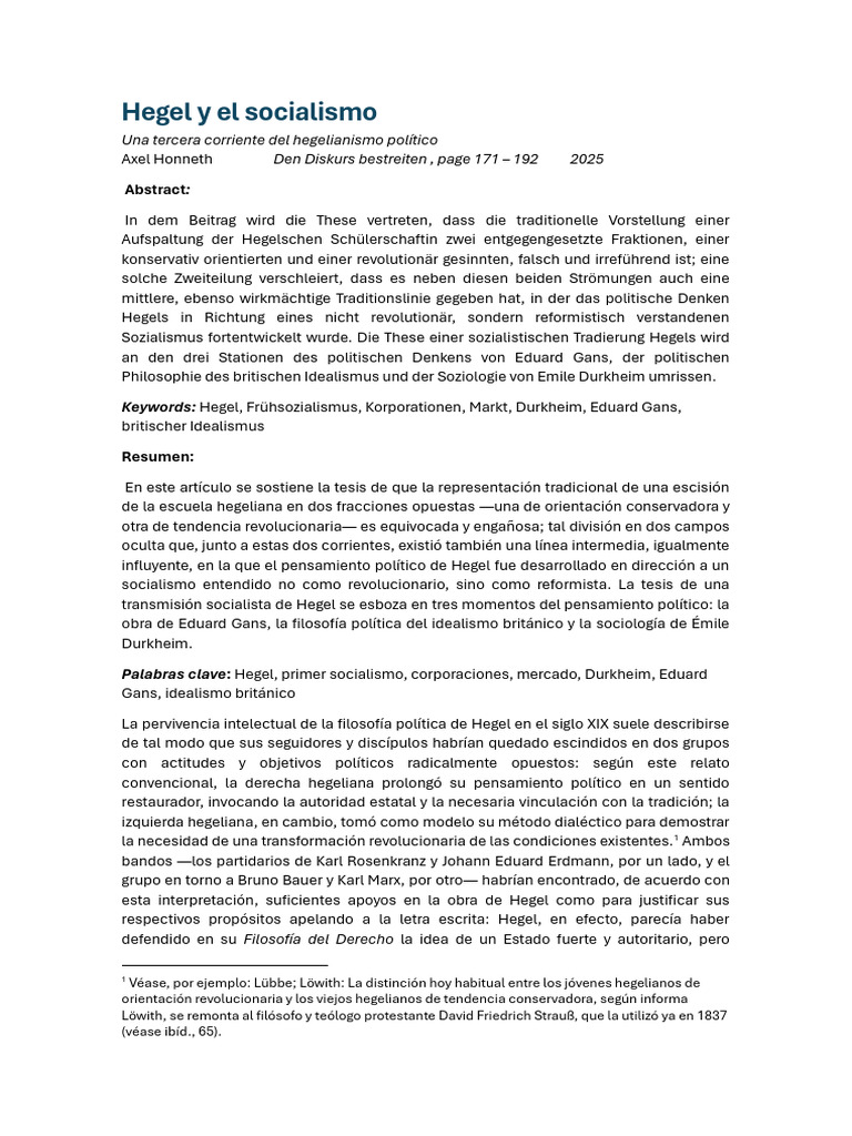 Honneth Hegel Socialismo | PDF | Georg Wilhelm Friedrich Hegel ...