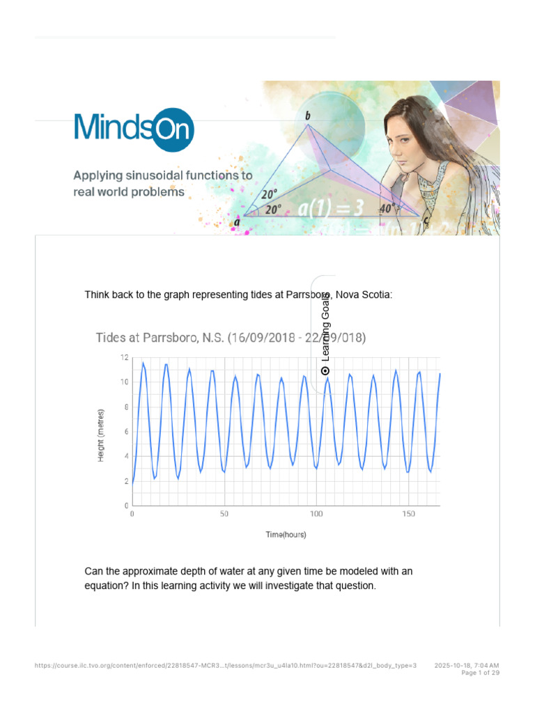 Learning Activity 4.10 - Applying Sinusoidal Functions To Real World ...