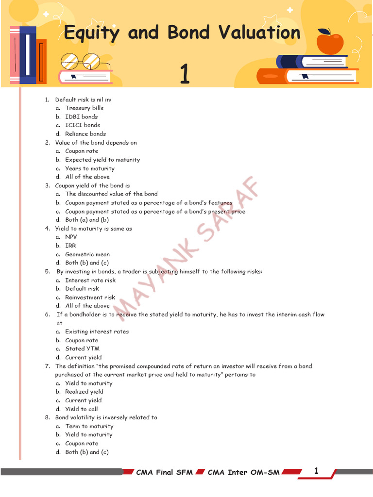 Equity and Bond Valuation MCQs Guide | PDF | Bonds (Finance) | Capital ...