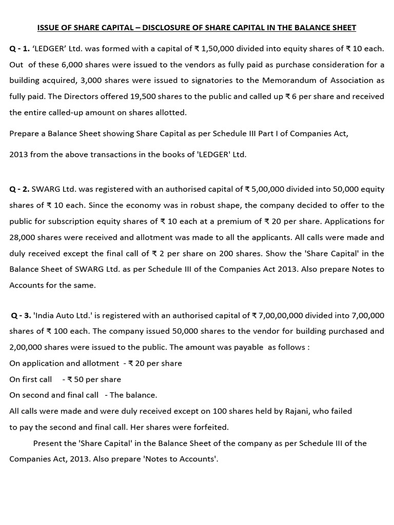 Share Capital Disclosure in Balance Sheets | PDF | Equity (Finance ...