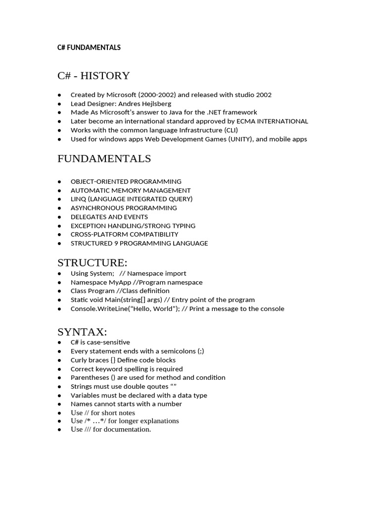 c# Fundamentals | PDF