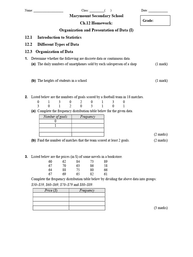 Data Organization and Statistics Homework | PDF