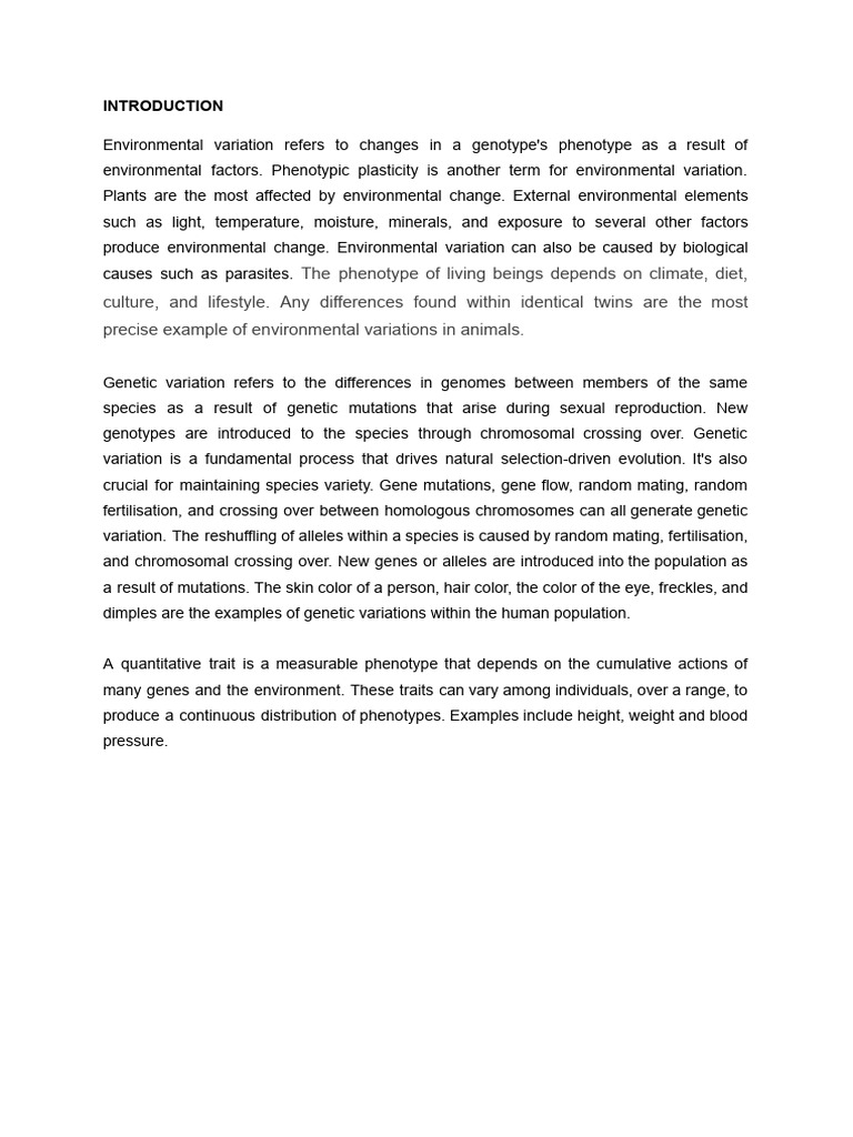 Environmental and Genetic Variation in Plants | PDF | Genetic Diversity ...