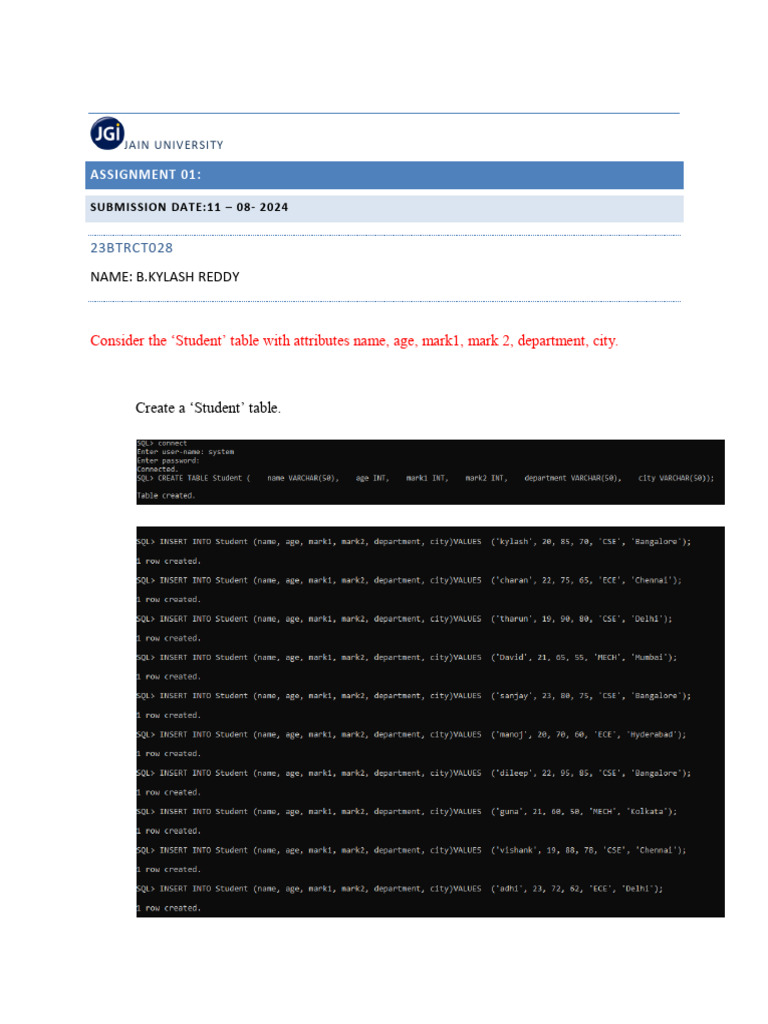 Final Assignment 01 23BTRCT028 Dbms | PDF