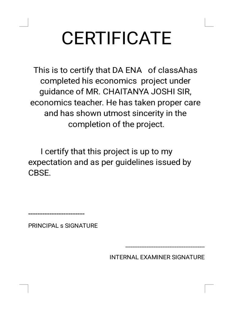 CBSE Project Completion Certificates | PDF