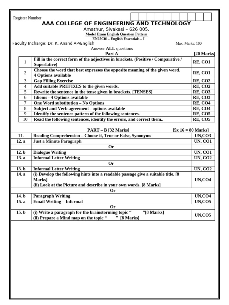 English Model Test Question Pattern | PDF | English Language ...