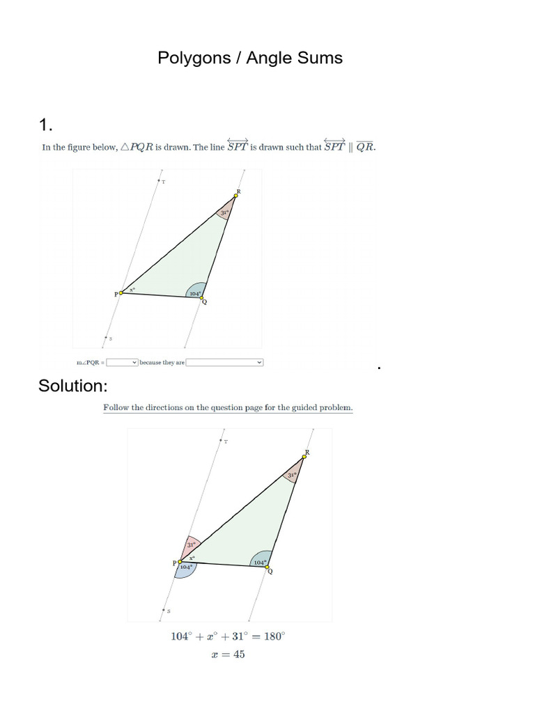 Polygon Angle Sum Solutions | PDF