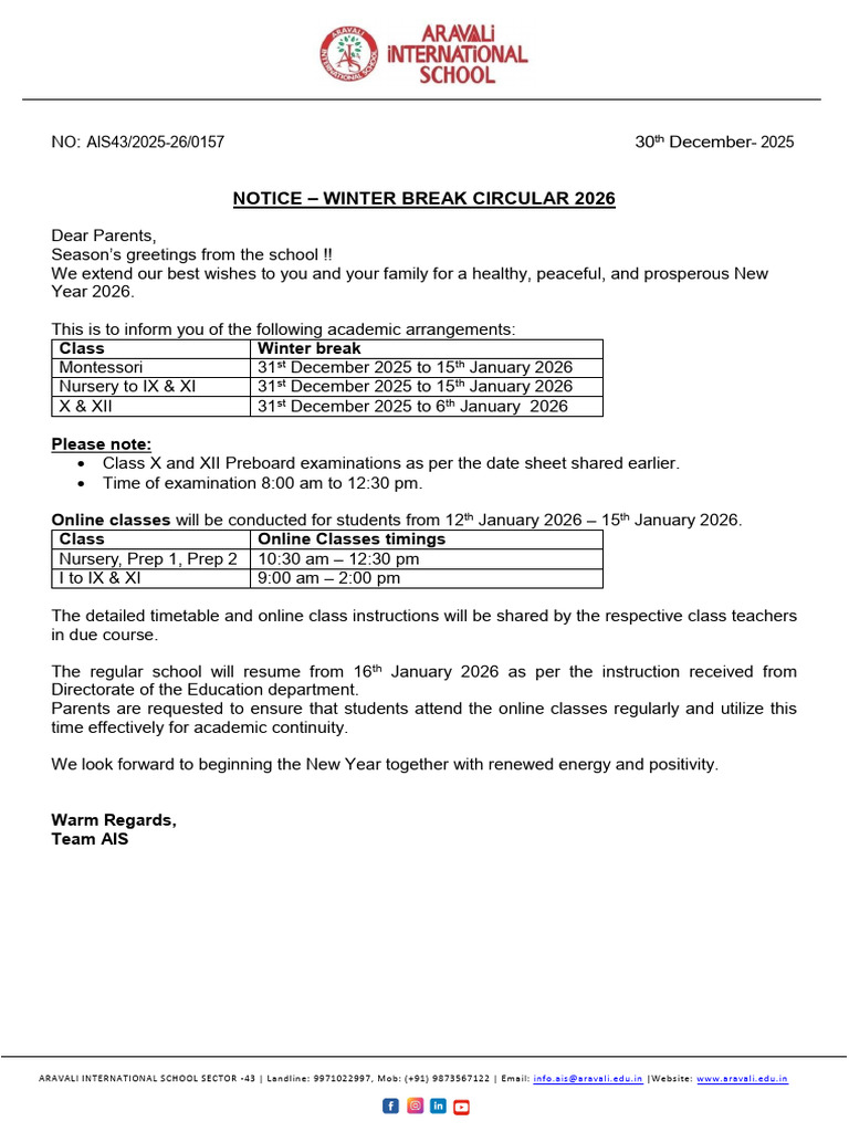 Winter Break Notice | PDF