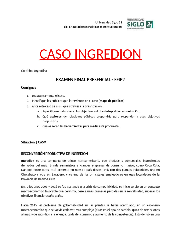 Caso 2.Ingredion 06-2020 | PDF | Economias