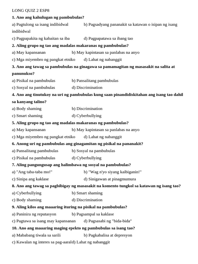 Long Quiz 2 Esp8 | PDF