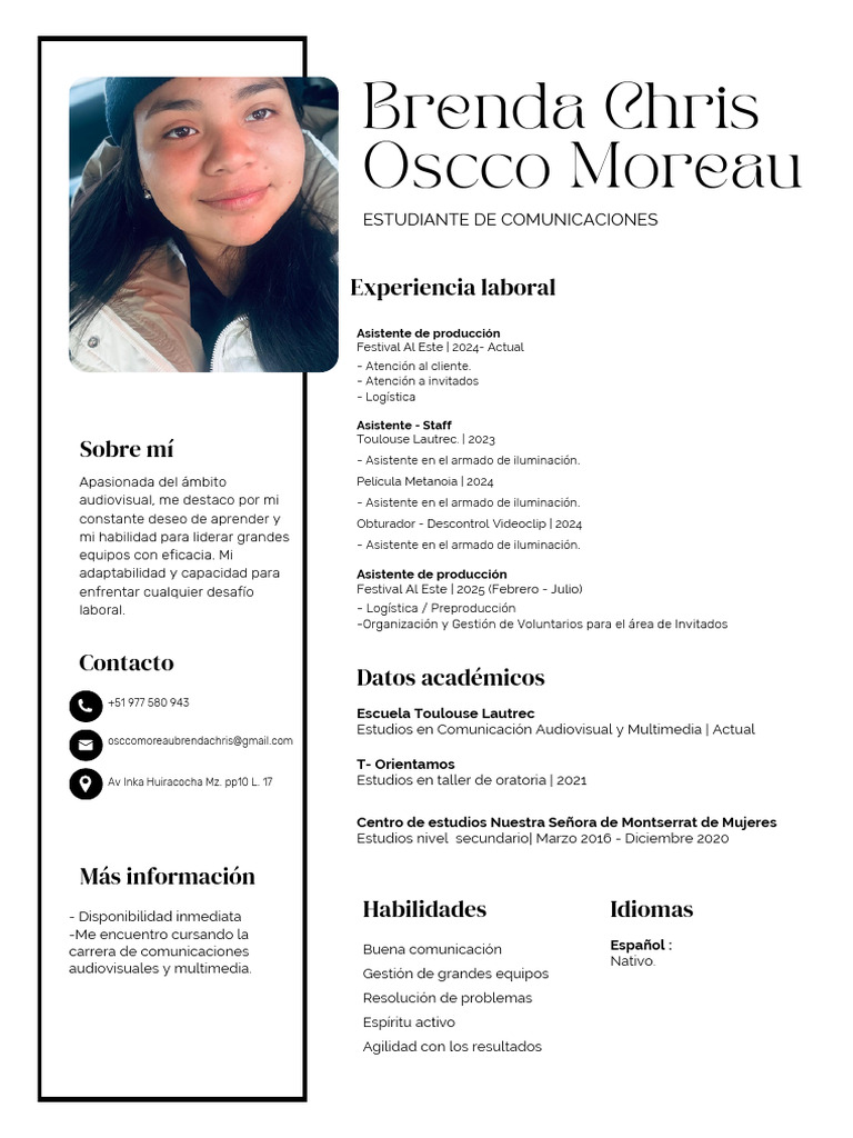 Cv - Brenda Chris Oscco Moreau | PDF