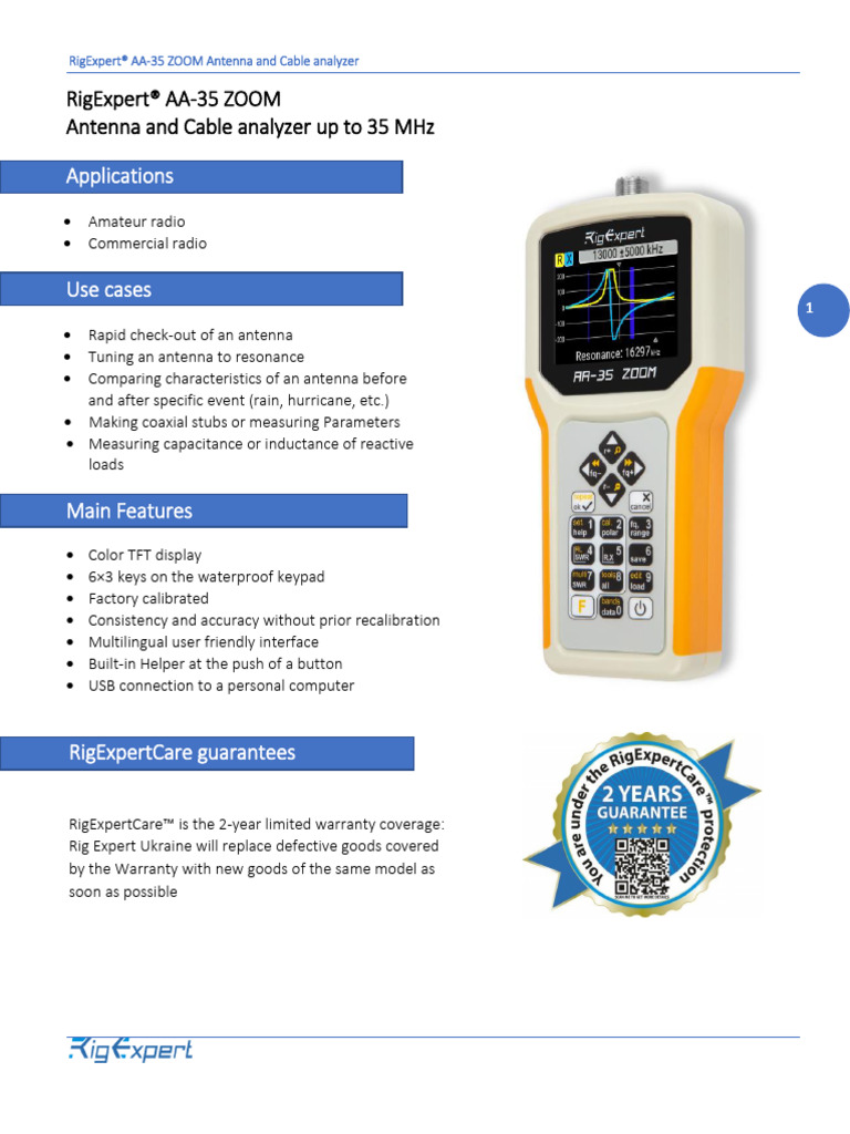 RigExpert AA-35 ZOOM Antenna Analyzer | PDF | Antenna (Radio) | Radio ...