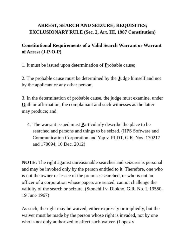 Validity of Search and Arrest Warrants | PDF | Search Warrant ...