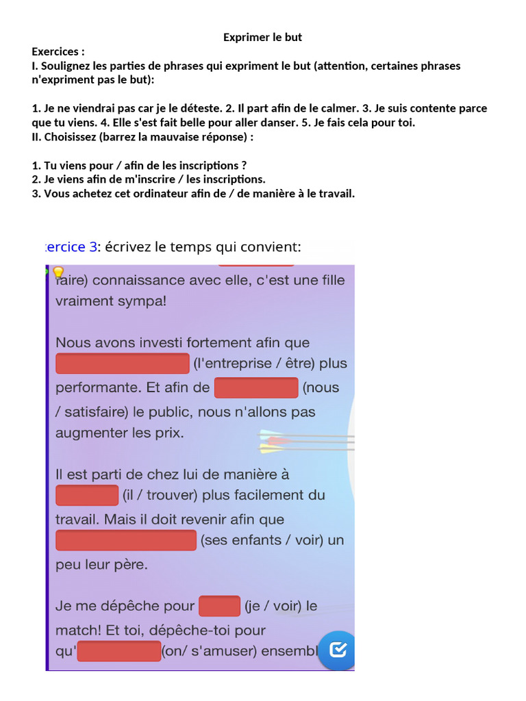 Identifier les expressions de but en français | PDF