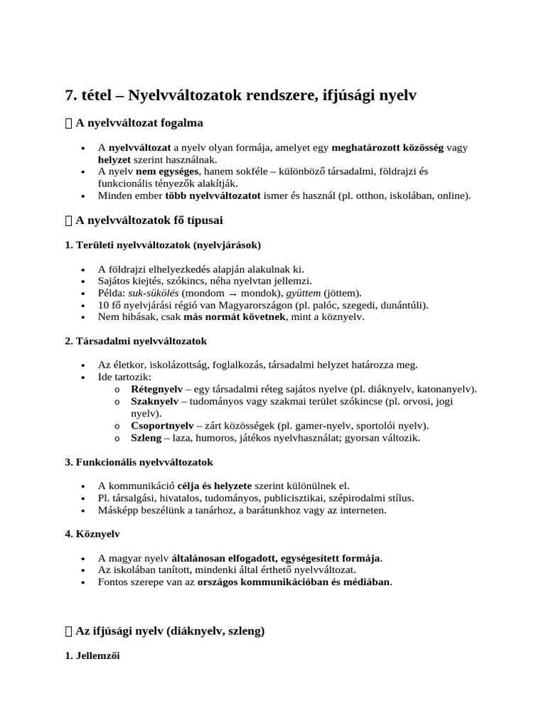 Nyelvtan Tétel | PDF
