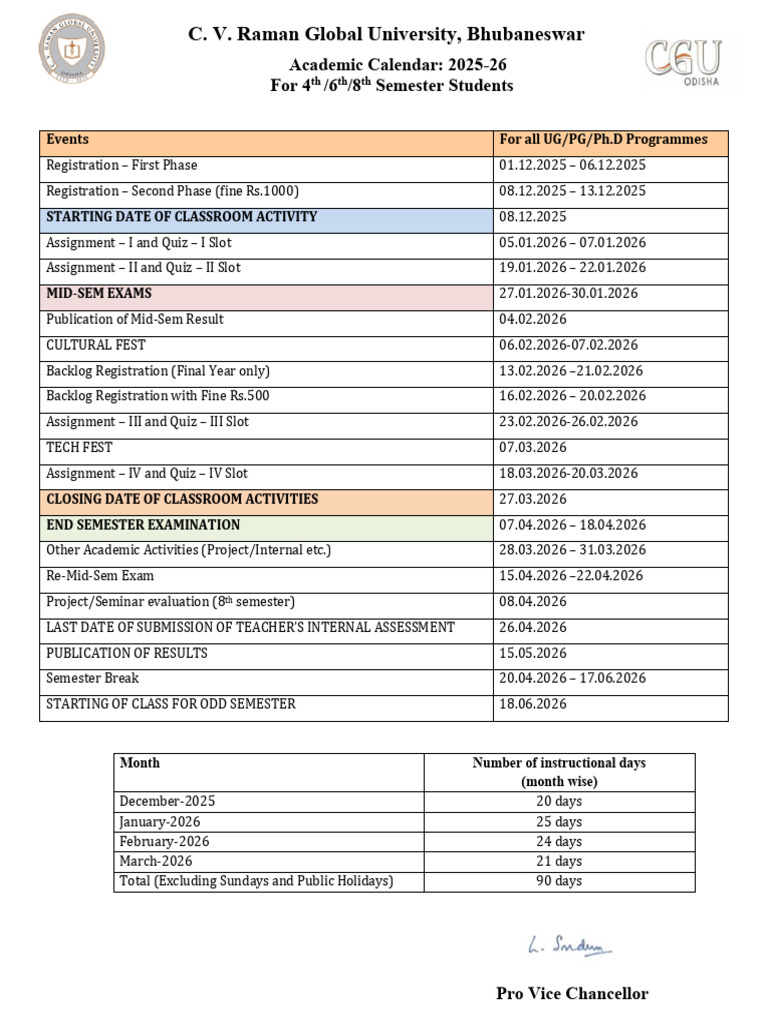Academic Calendar Even Sem 2025 26 | PDF | Academic Term | Educational ...