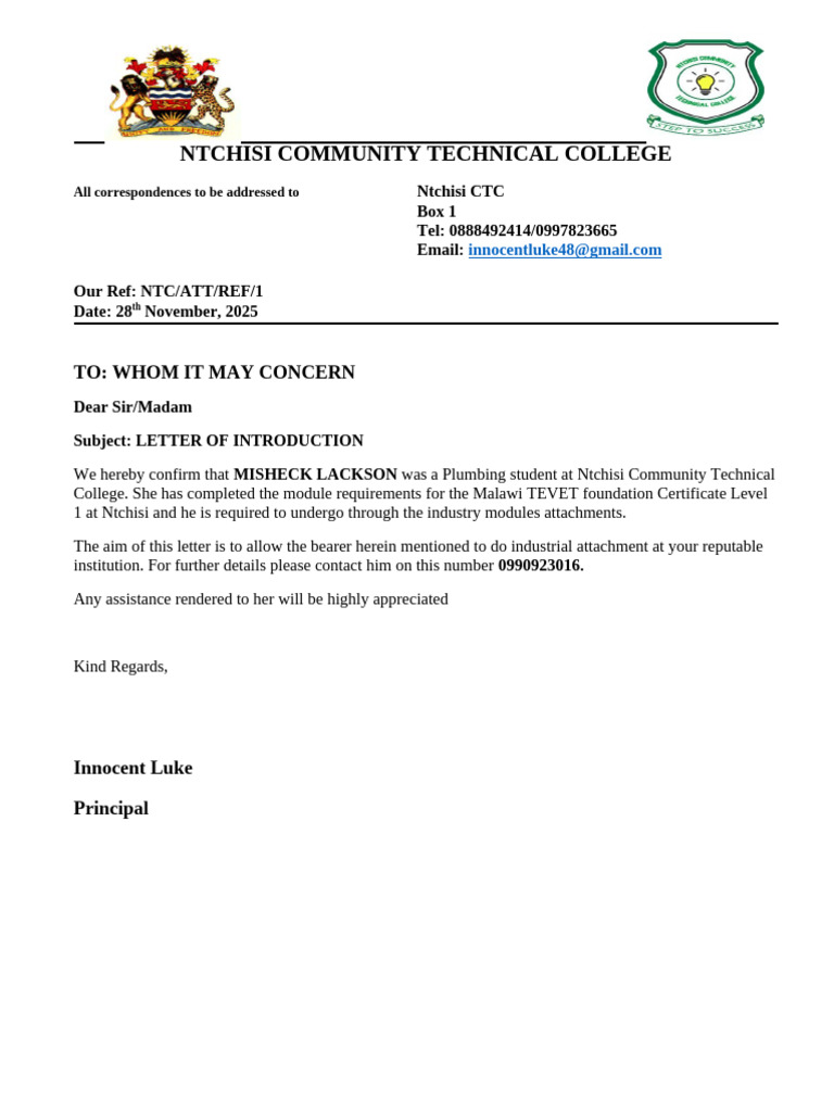 Introductory Letter Male | PDF