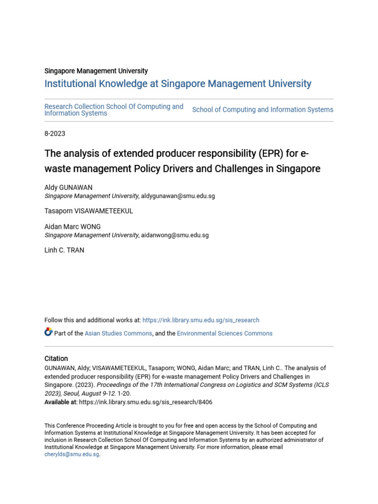 E-Waste Management EPR Analysis in Singapore | PDF | Electronic Waste ...