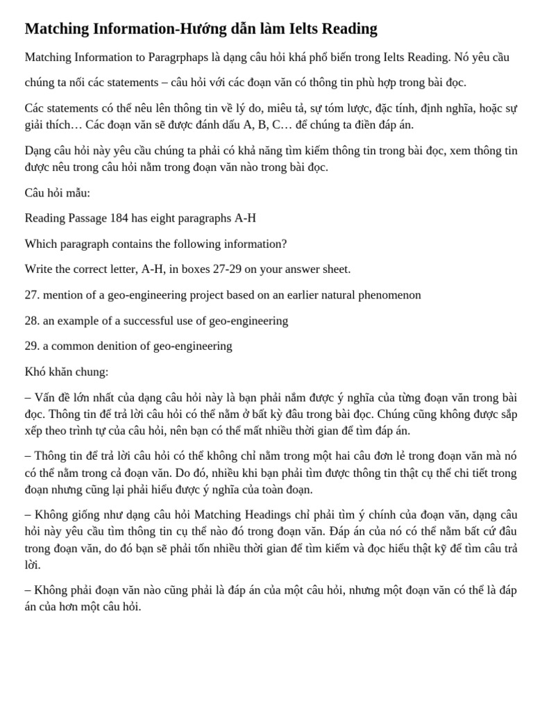 Matching Information | PDF