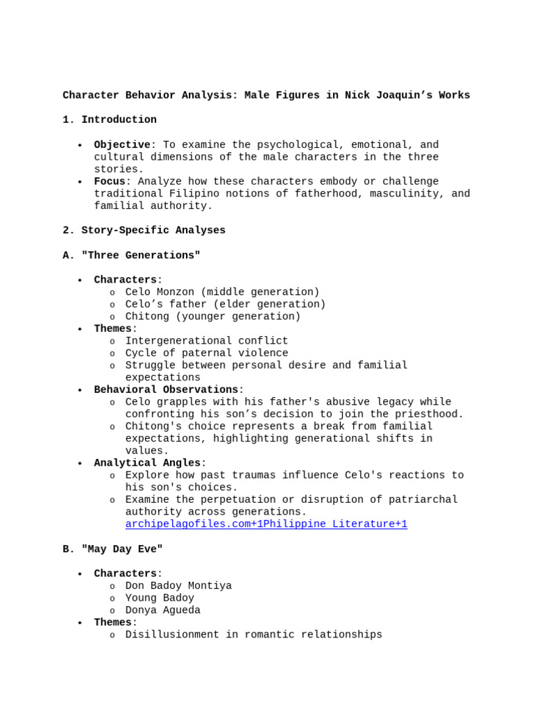 Male Character Analysis in Nick Joaquin | PDF | Masculinity | Narrative