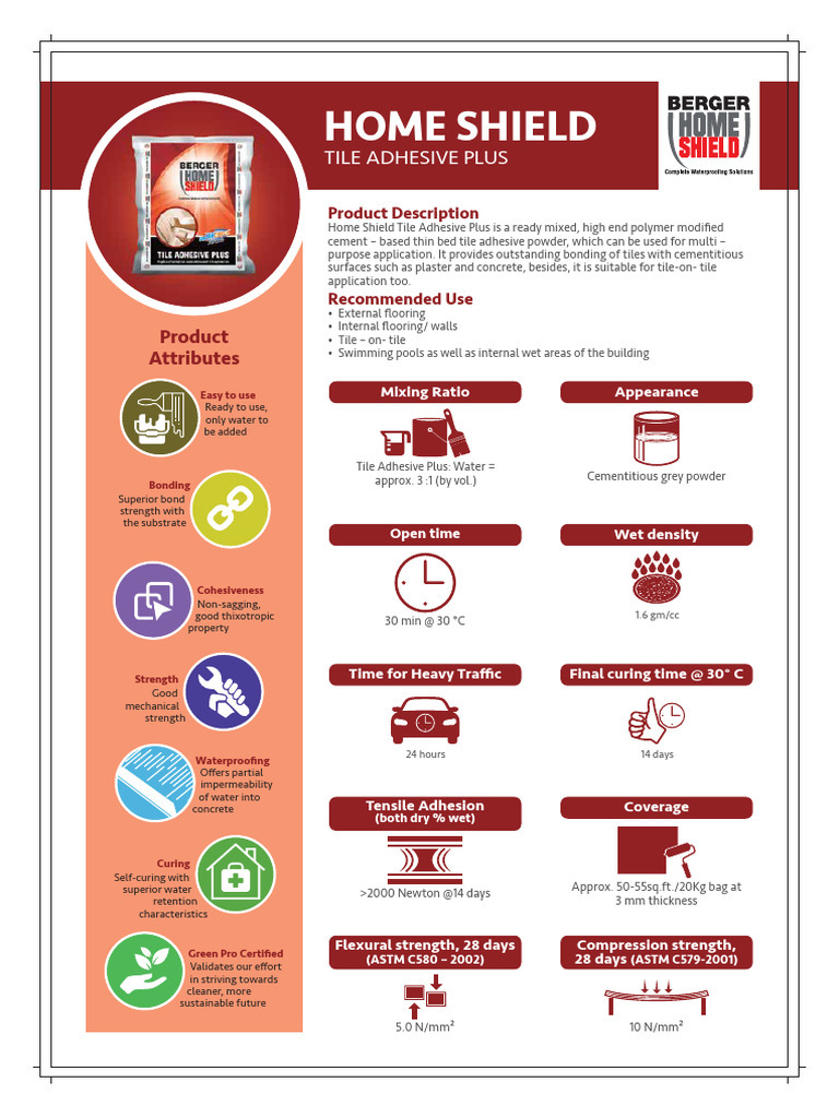 Home Shield Tile Adhesive Plus Overview | PDF | Adhesive | Concrete
