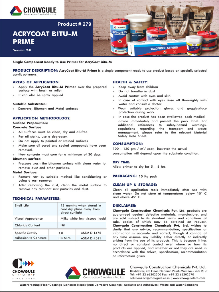 Acrycoat Bitu-m Prime | PDF | Concrete | Building Materials