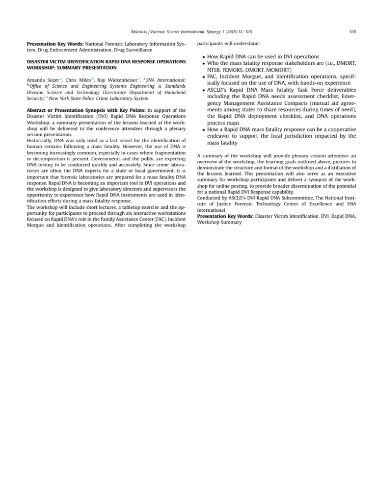 Disaster Victim Identification Rapid DNA Response 2019 Forensic Science ...