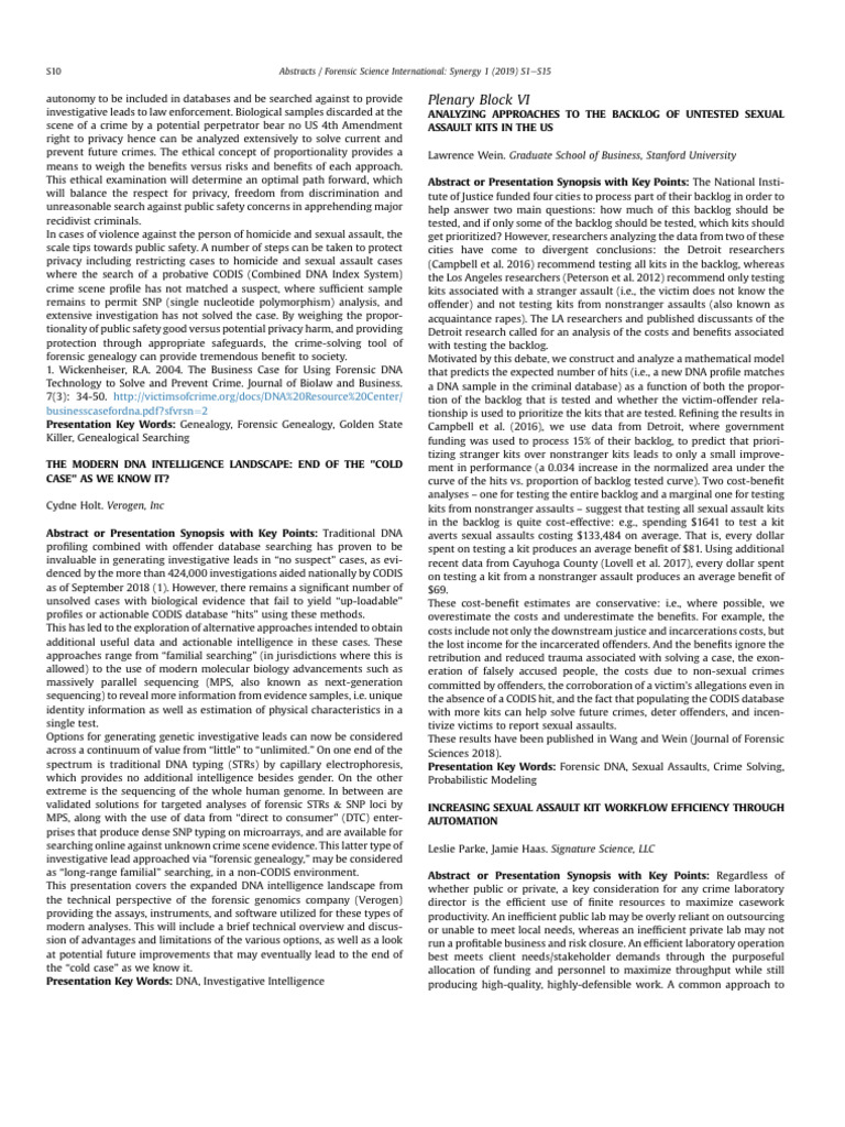 Increasing Sexual Assault Kit Workflow Effici 2019 Forensic Science ...