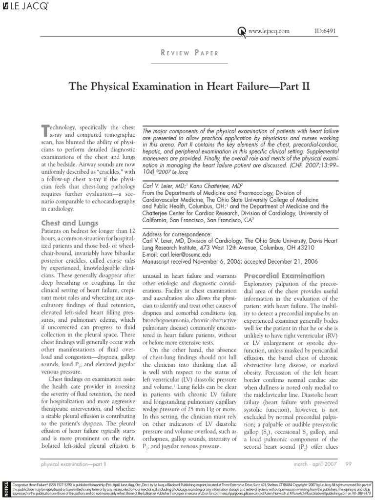 Physical Examination in Heart Failure | PDF | Heart Failure | Heart