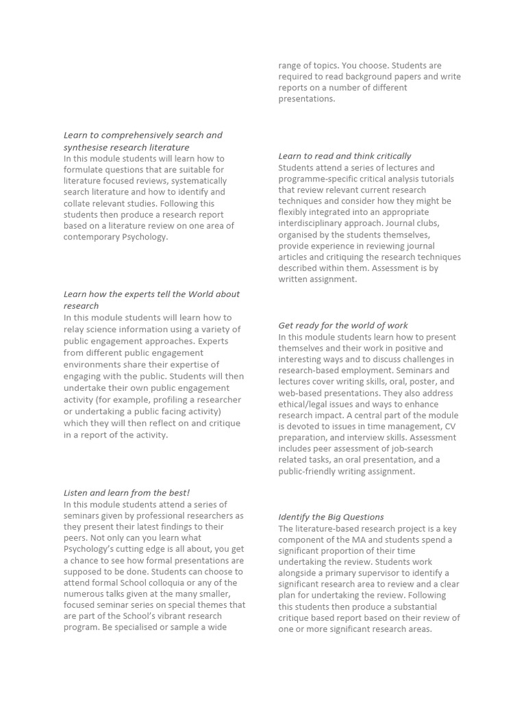 MA Psychology Compulsory Modules Overview | PDF | Critical Thinking ...